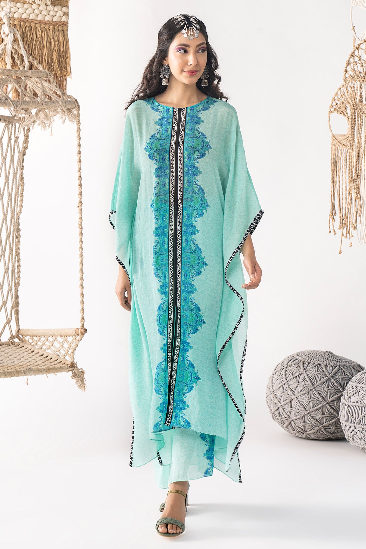 Aqua Blue Kaftan Set – Chhavvi Aggarwal
