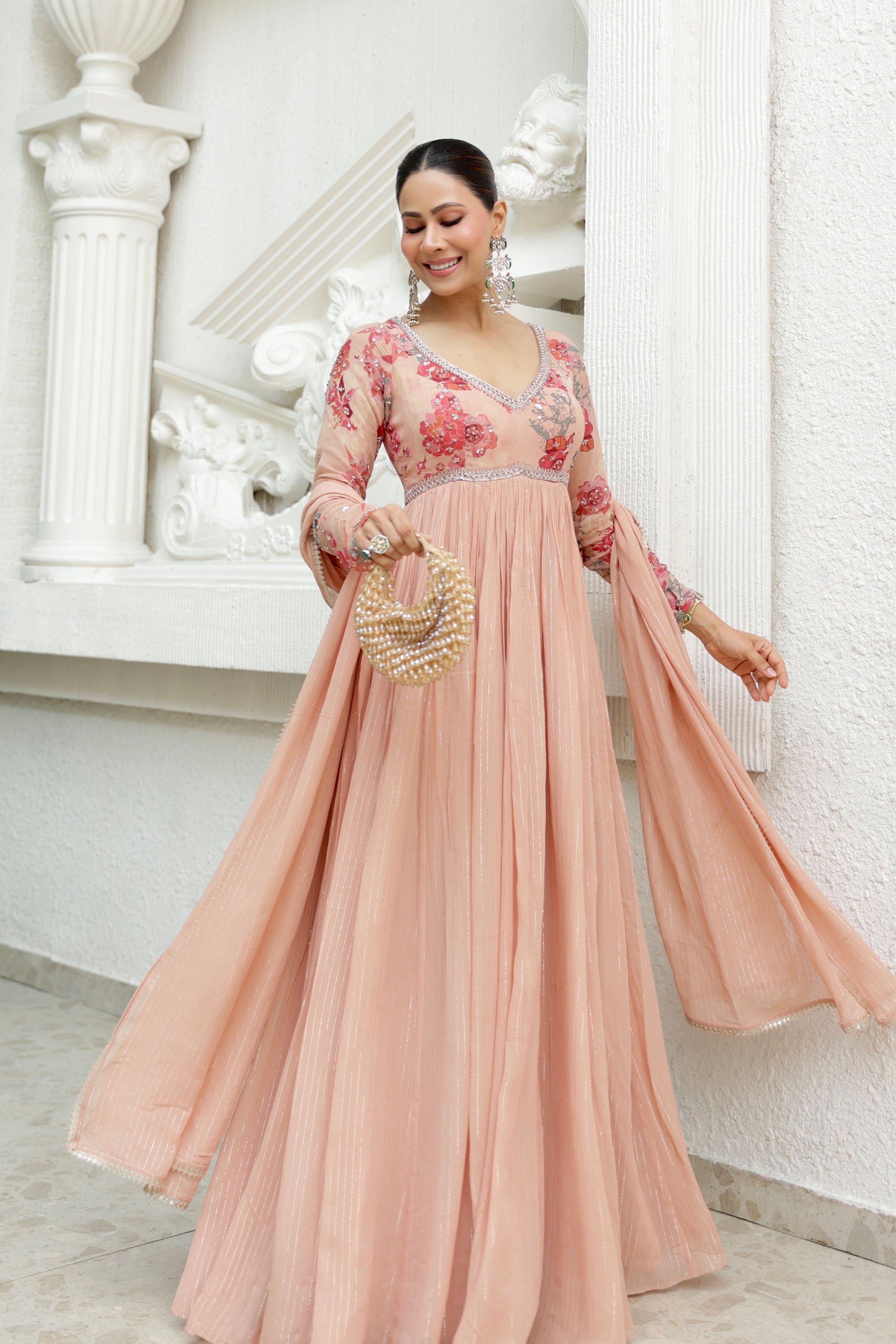 Swati Vatsa in Blush Rose Anarkali – Chhavvi Aggarwal