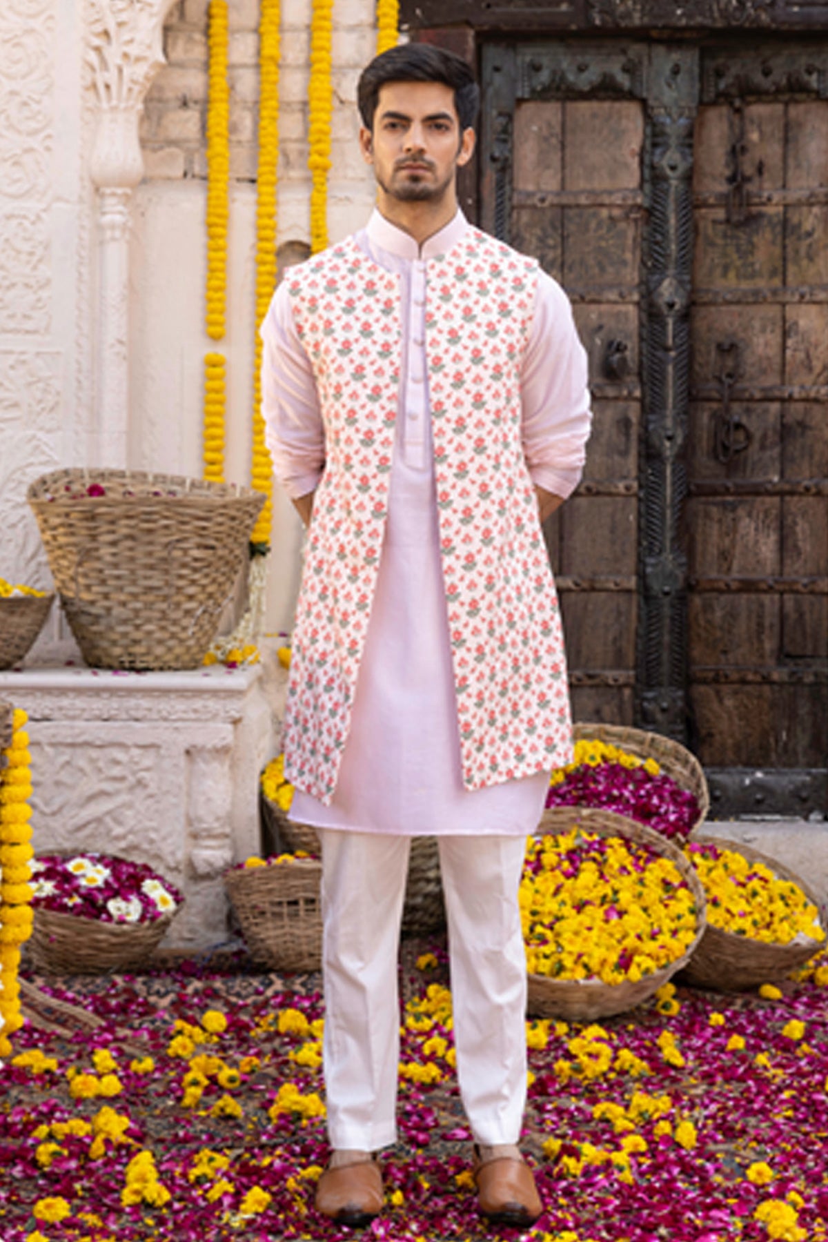 Light Peach Jacket Set – Chhavvi Aggarwal