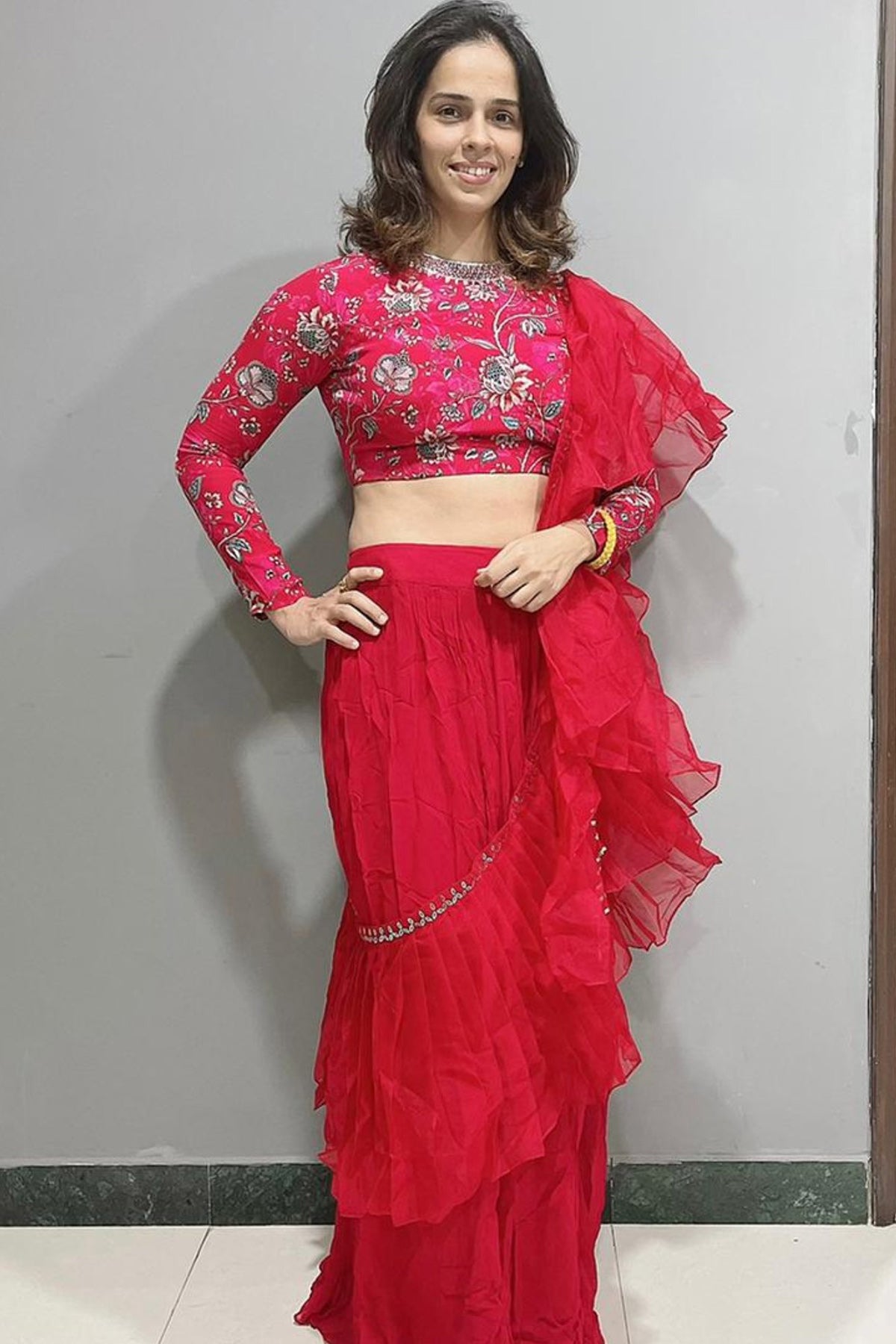 Indian Badminton Player Saina Nehwal In Our Red Printed Sharara Set ...